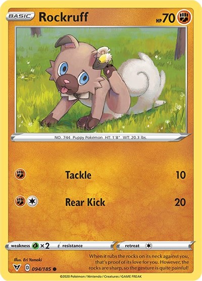 Pokemon TCG - SWSH04: Vivid Voltage - Rockruff - 094/185 | Monster Card ...